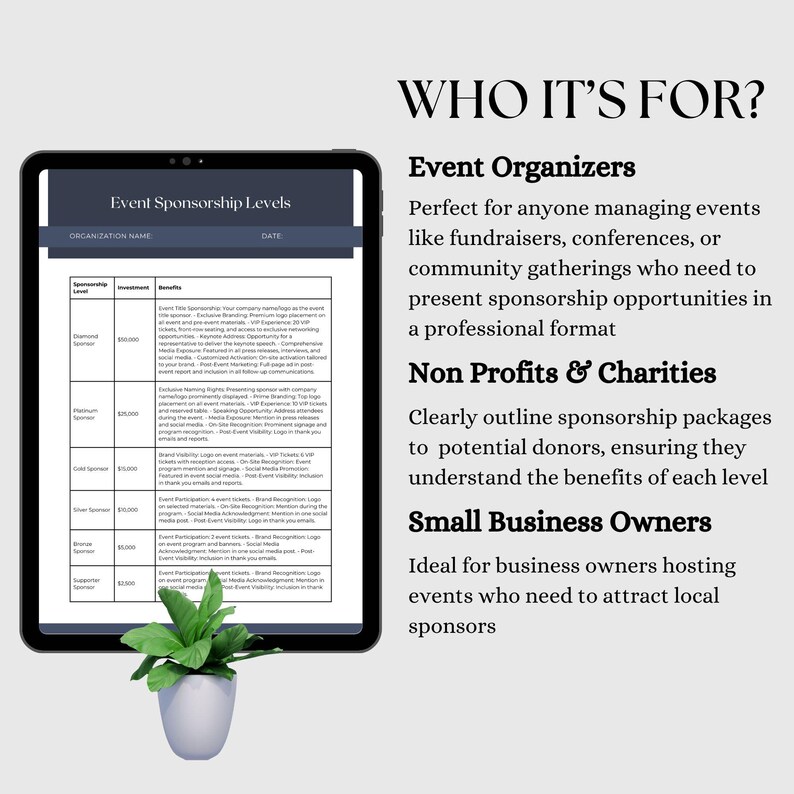 Event Sponsorship Levels Packet Template | Fundraiser Sponsorship ...