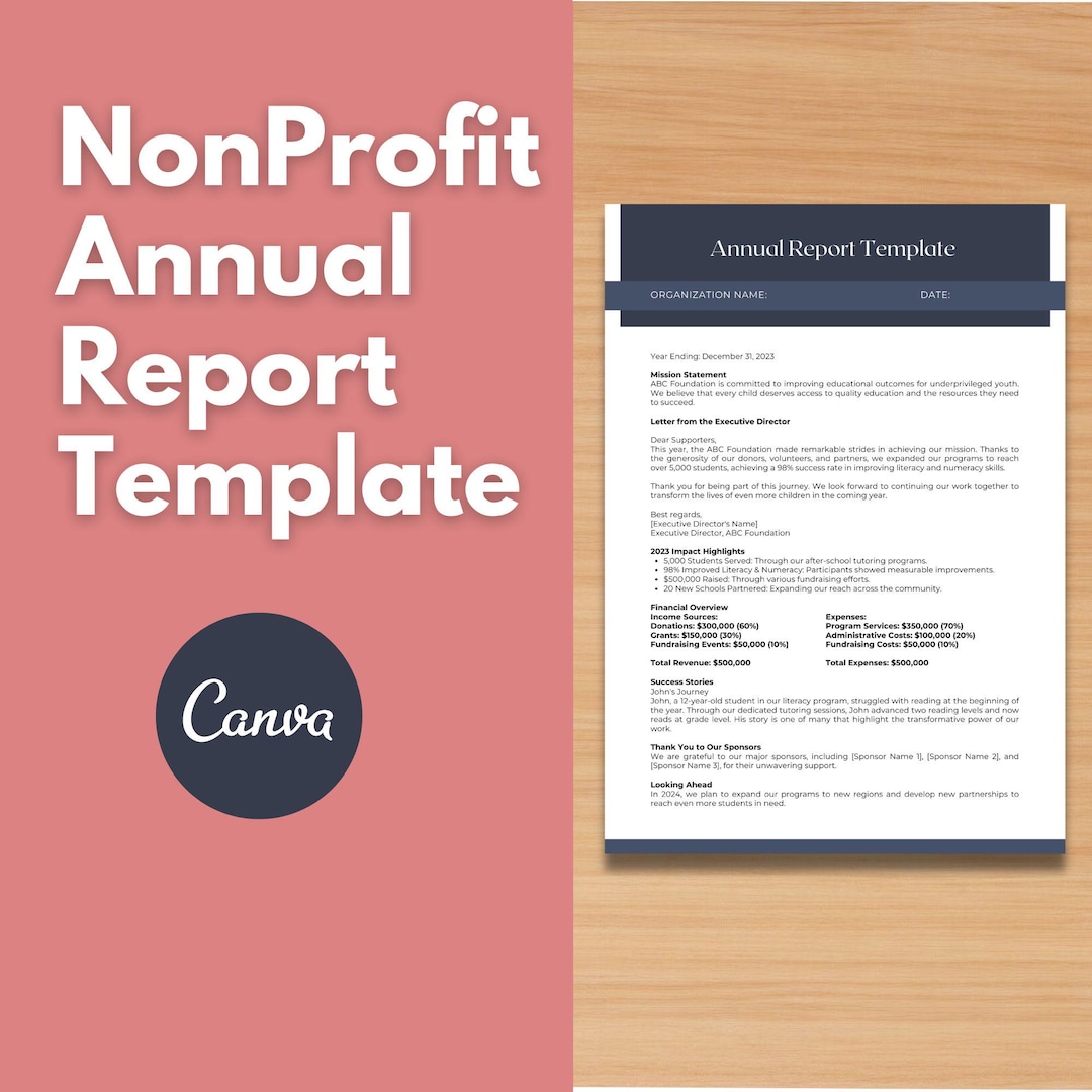 Nonprofit Annual Report Template,annual Organization Report Template,fundraising Report Template ...