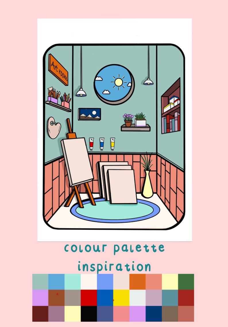 Printable Colouring Page - Stylish Art Room Scene, Perfect Colouring ...
