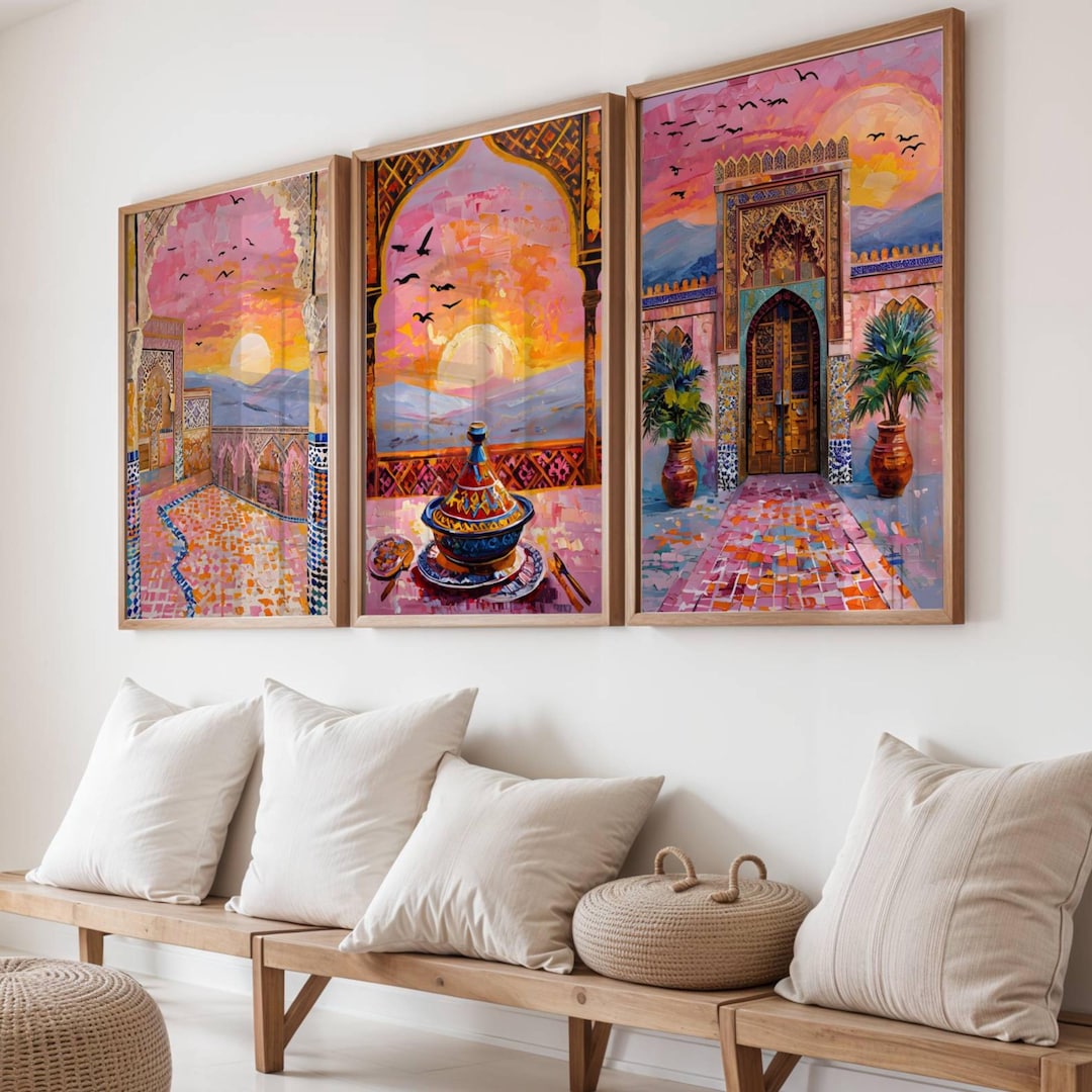 Moroccan Wall Art, Set of 3 Mediterranean Wall Art, Morocco Watercolor ...