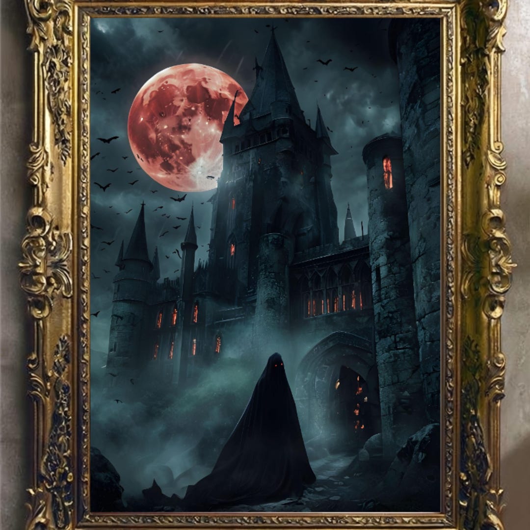 Dark Academia Vampire Castle Art, Moody Gothic Decor Victorian Painting ...
