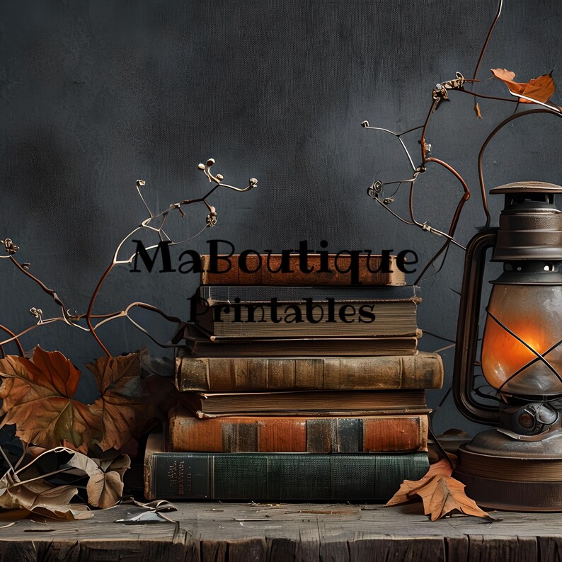 Dark Academia Halloween Frame TV Art, Vintage Books & Lantern Still ...