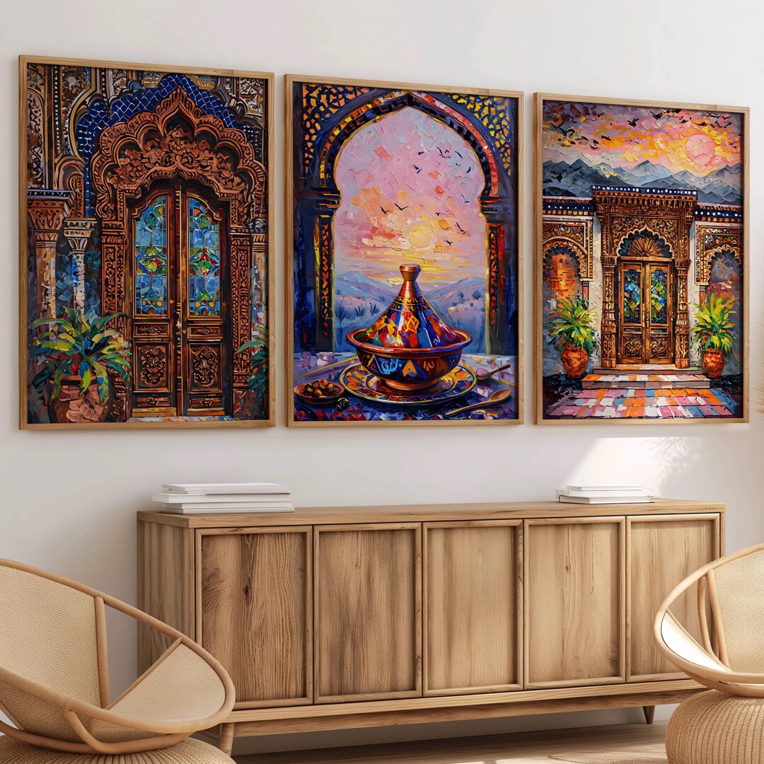 Moroccan Wall Art Set of 3, Mediterranean Wall Art, Morocco Watercolor ...
