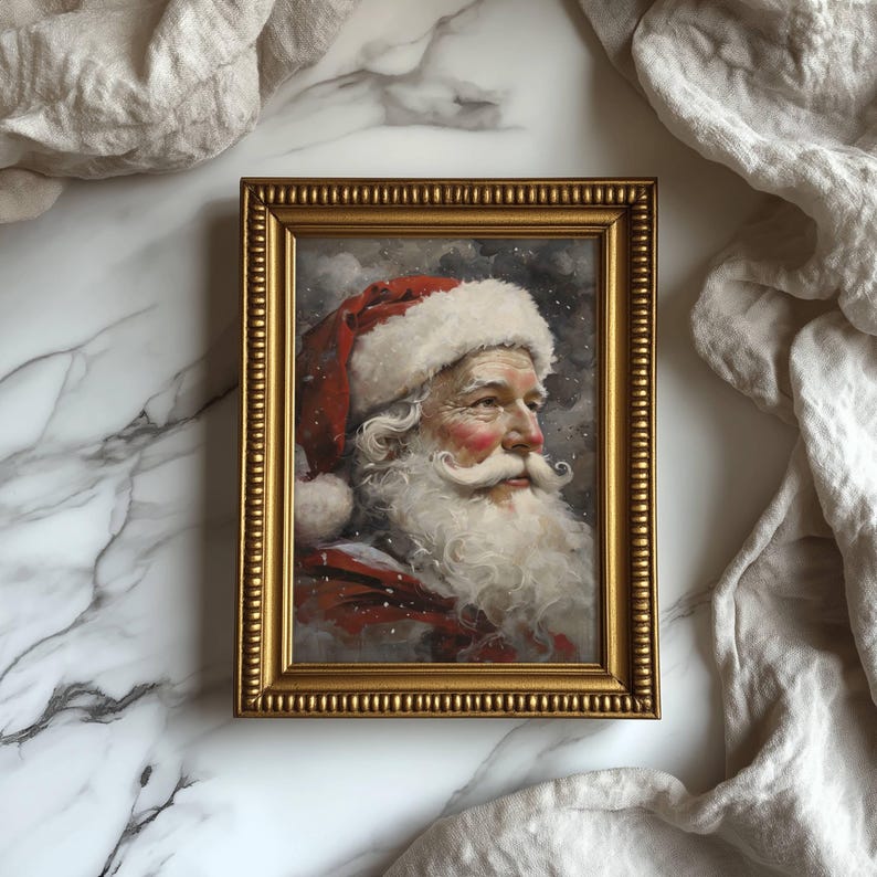 Victorian Santa Portrait Christmas Wall Art, Classic Father, Vintage ...