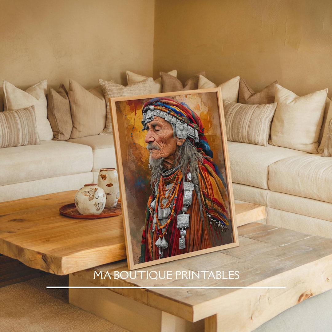 Berber Men Wall Art, Moroccan Portrait Painting, Traditional Heritage ...