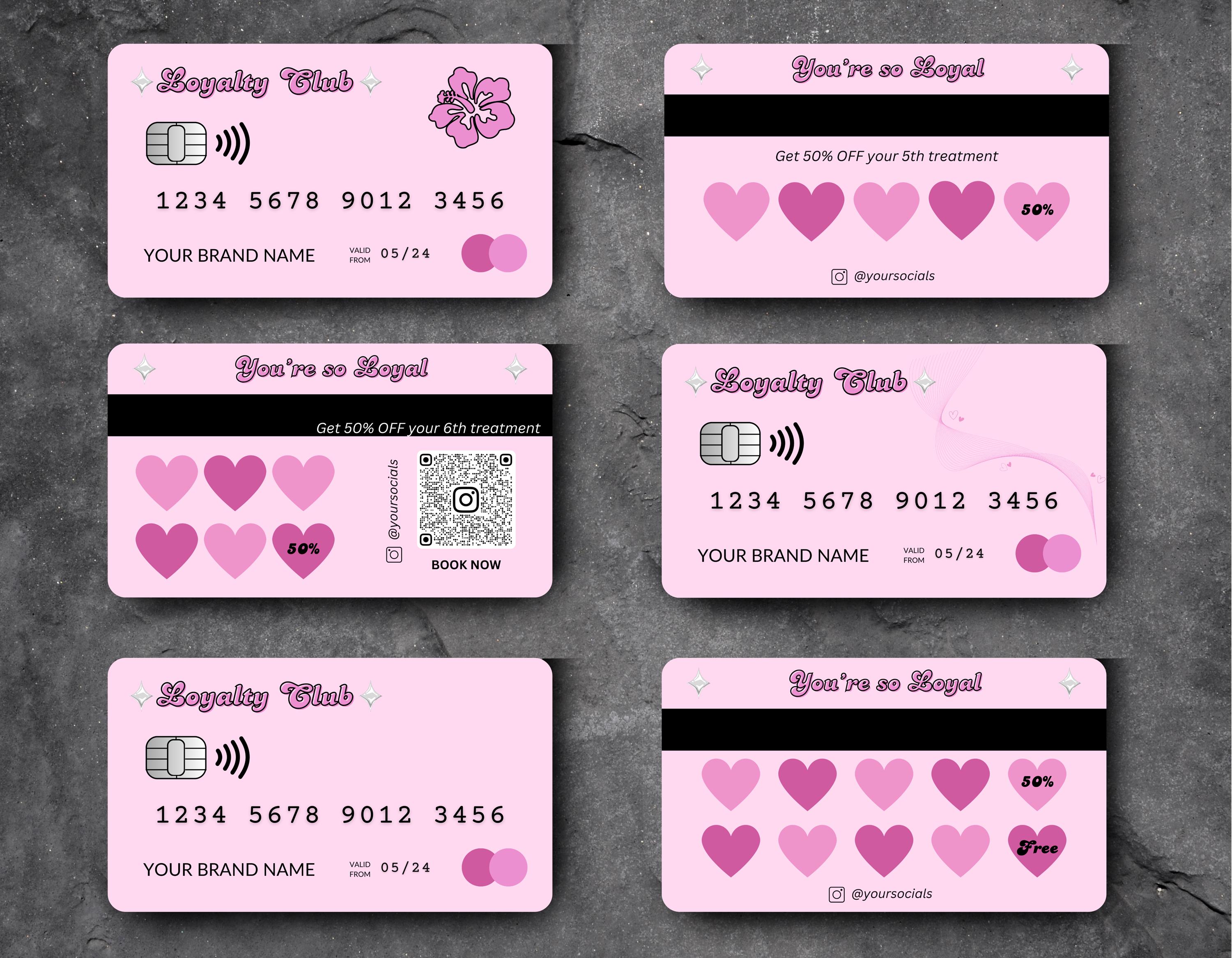Pink Credit Card Bank Card Style Pink Loyalty Card Template for Nail ...