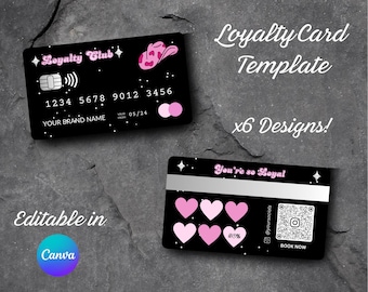 Pink Credit Card Bank Card Style Pink Loyalty Card Template for Nail ...