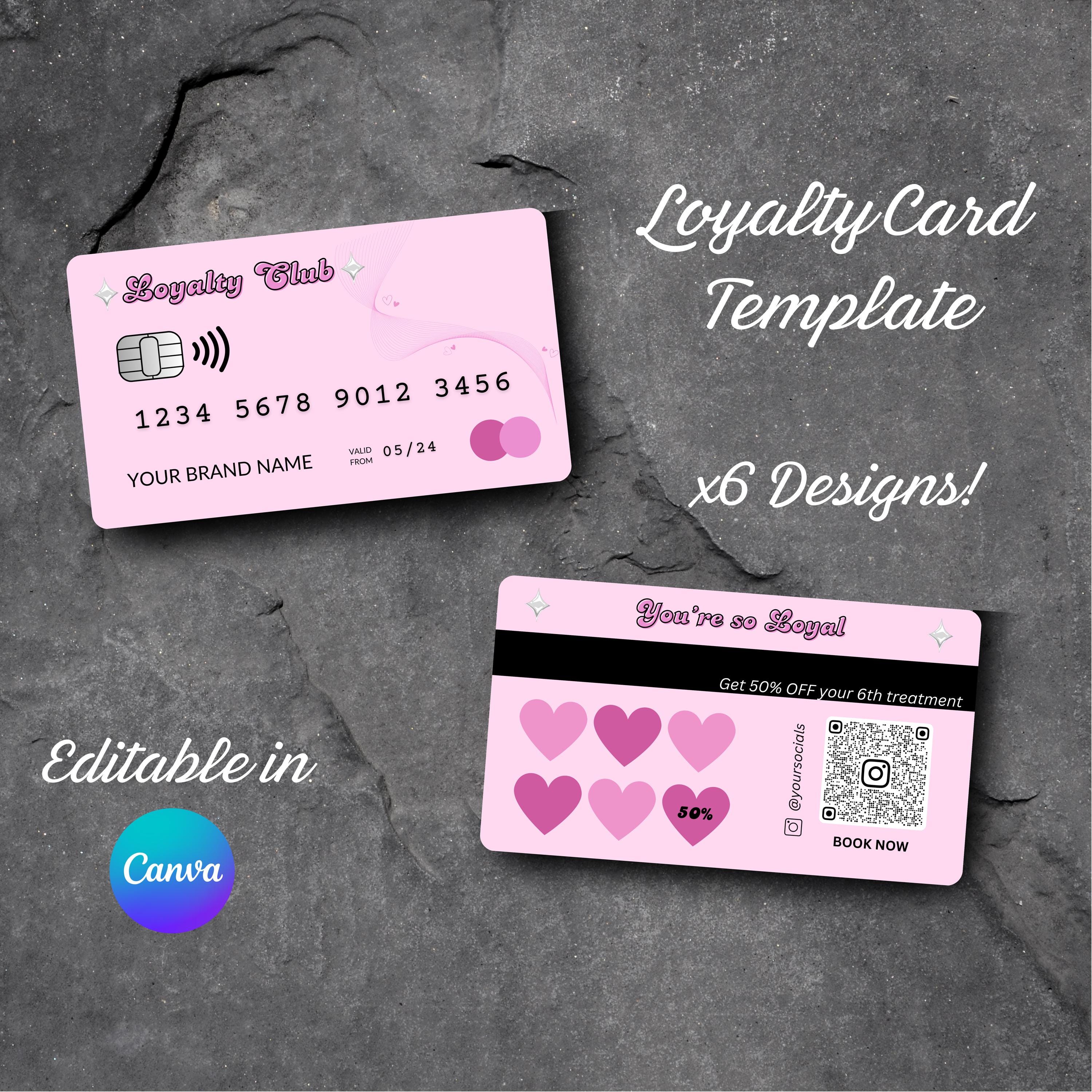 Pink Credit Card Bank Card Style Pink Loyalty Card Template for Nail ...
