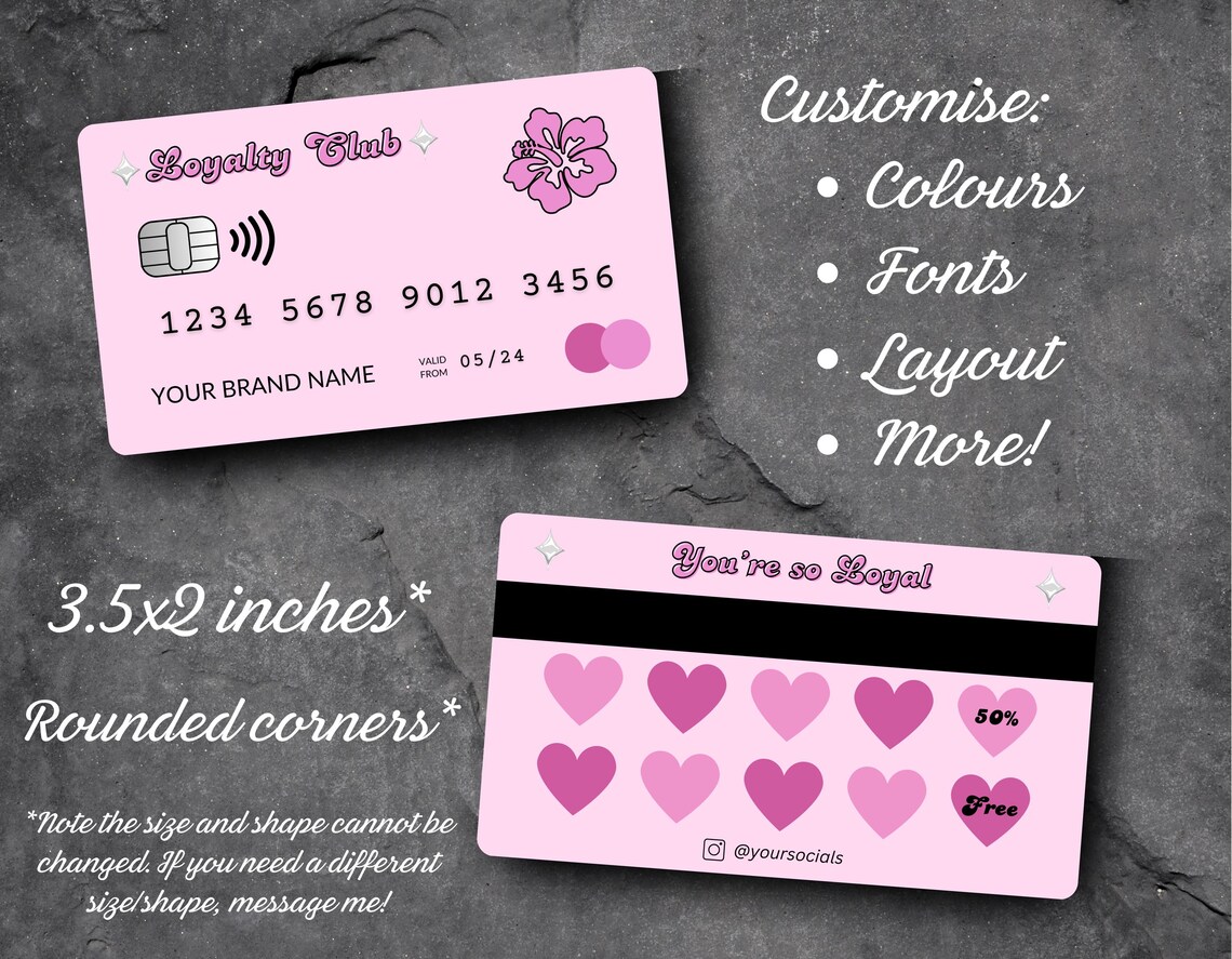 Pink Credit Card Bank Card Style Pink Loyalty Card Template for Nail ...