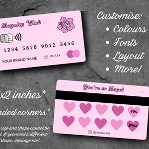 Pink Credit Card Bank Card Style Pink Loyalty Card Template for Nail ...