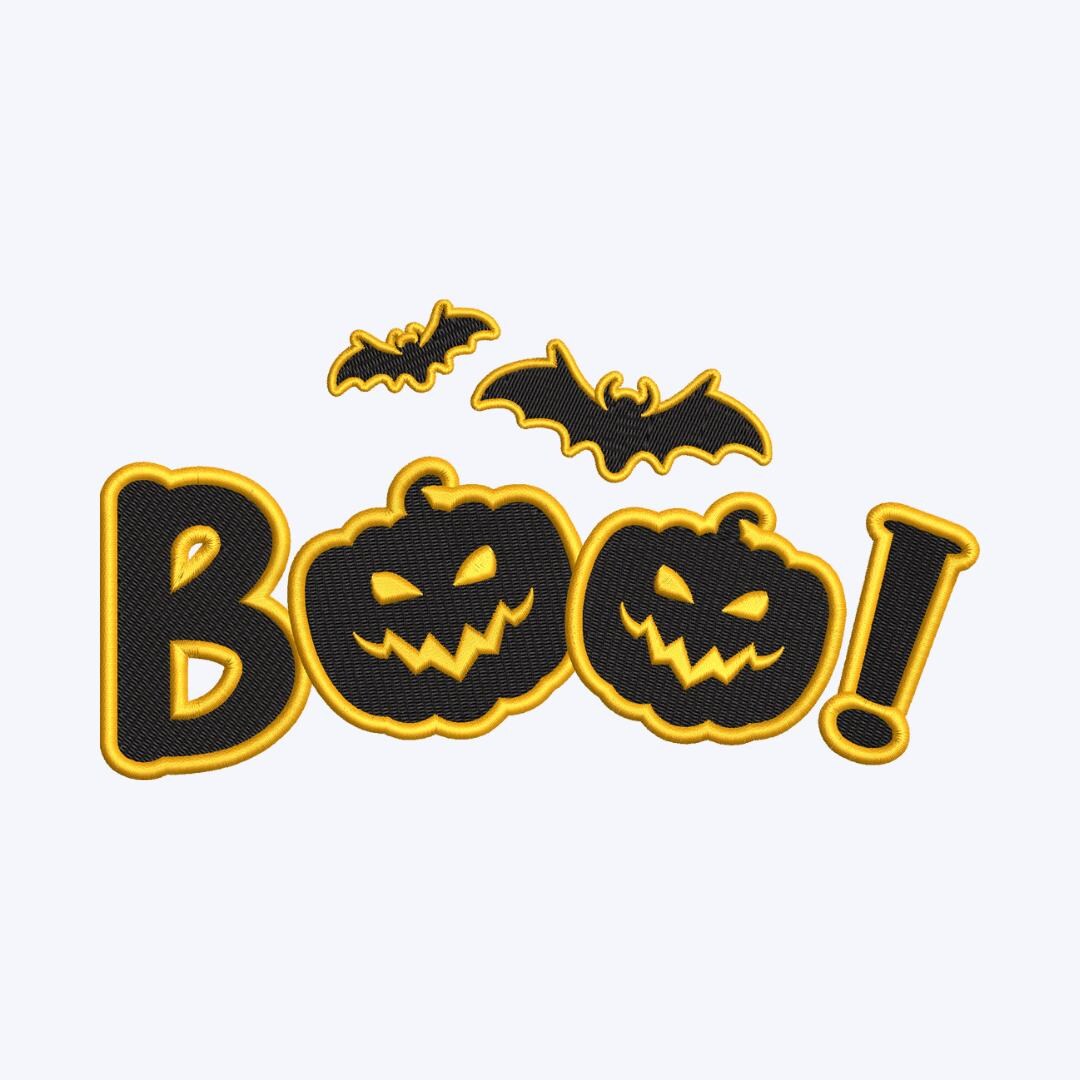 Spooky Boo Embroidery Design With Pumpkins and Bats, Halloween Ready ...