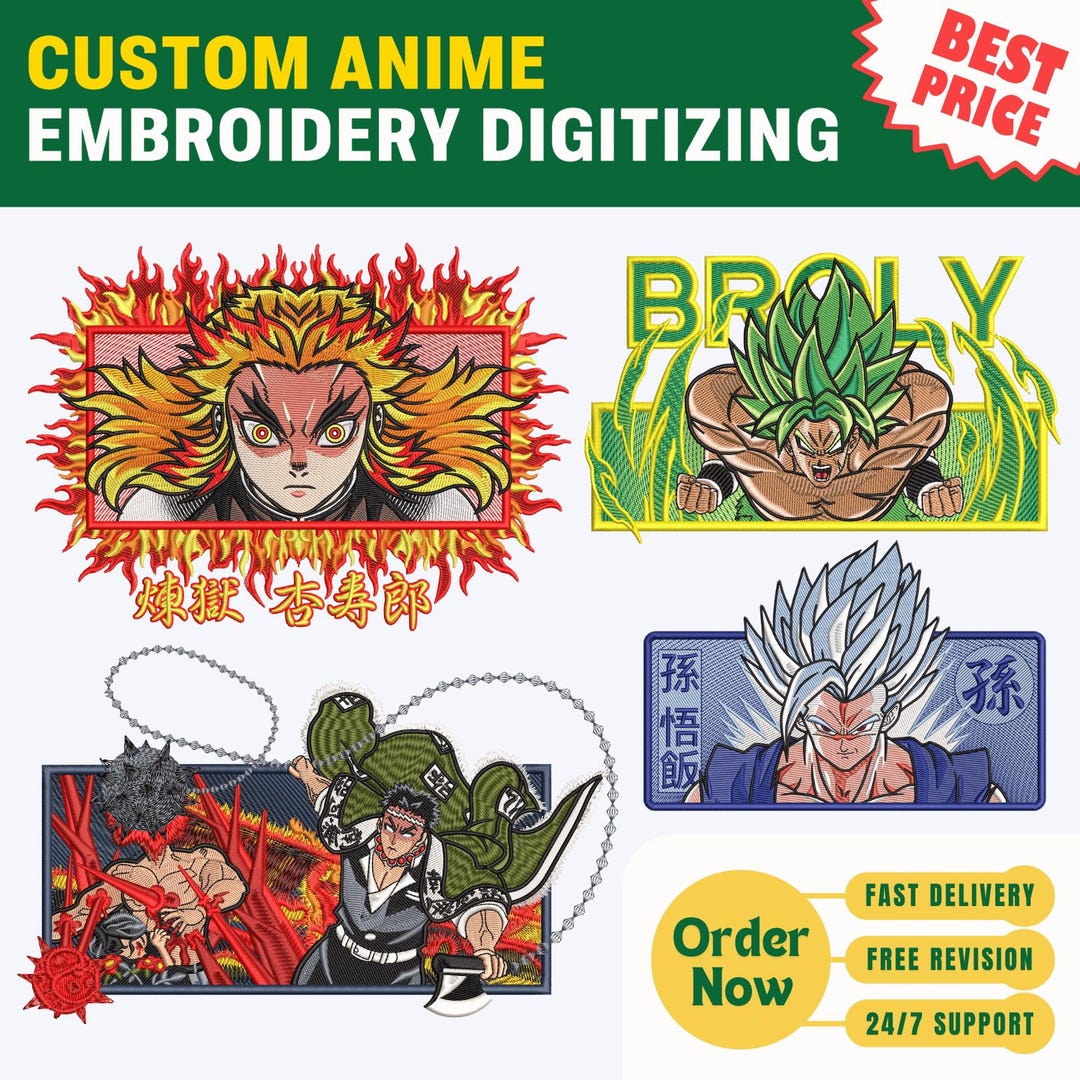 Custom Anime Embroidery Digitizing Service: Turn Your Image Into a ...