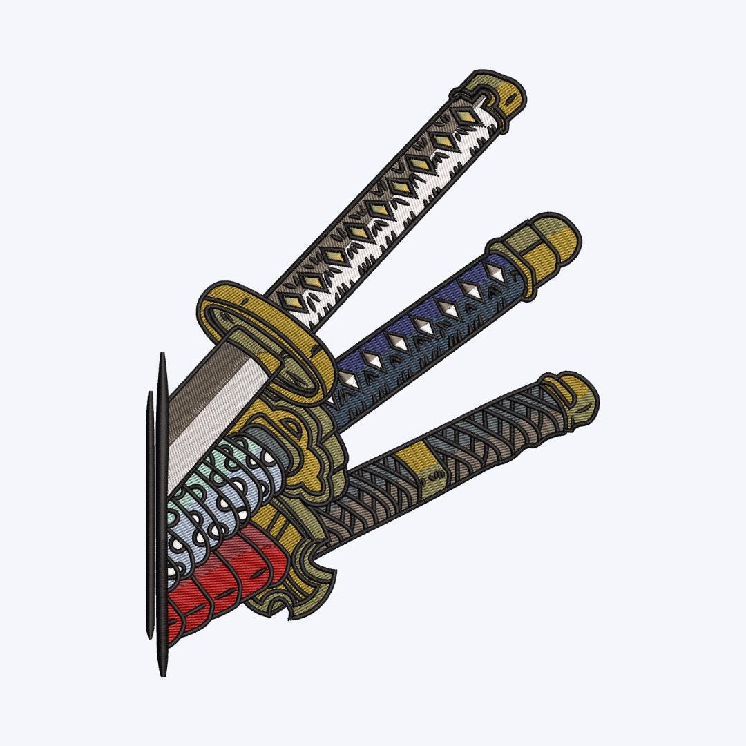 Three Swords Embroidery Design: Anime Katana File (digital Download) - Etsy