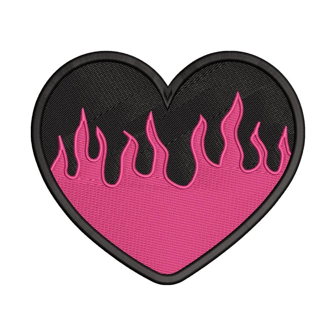 Melting Flame Heart Embroidery Design: Bold Flaming Patch (all Hoop ...