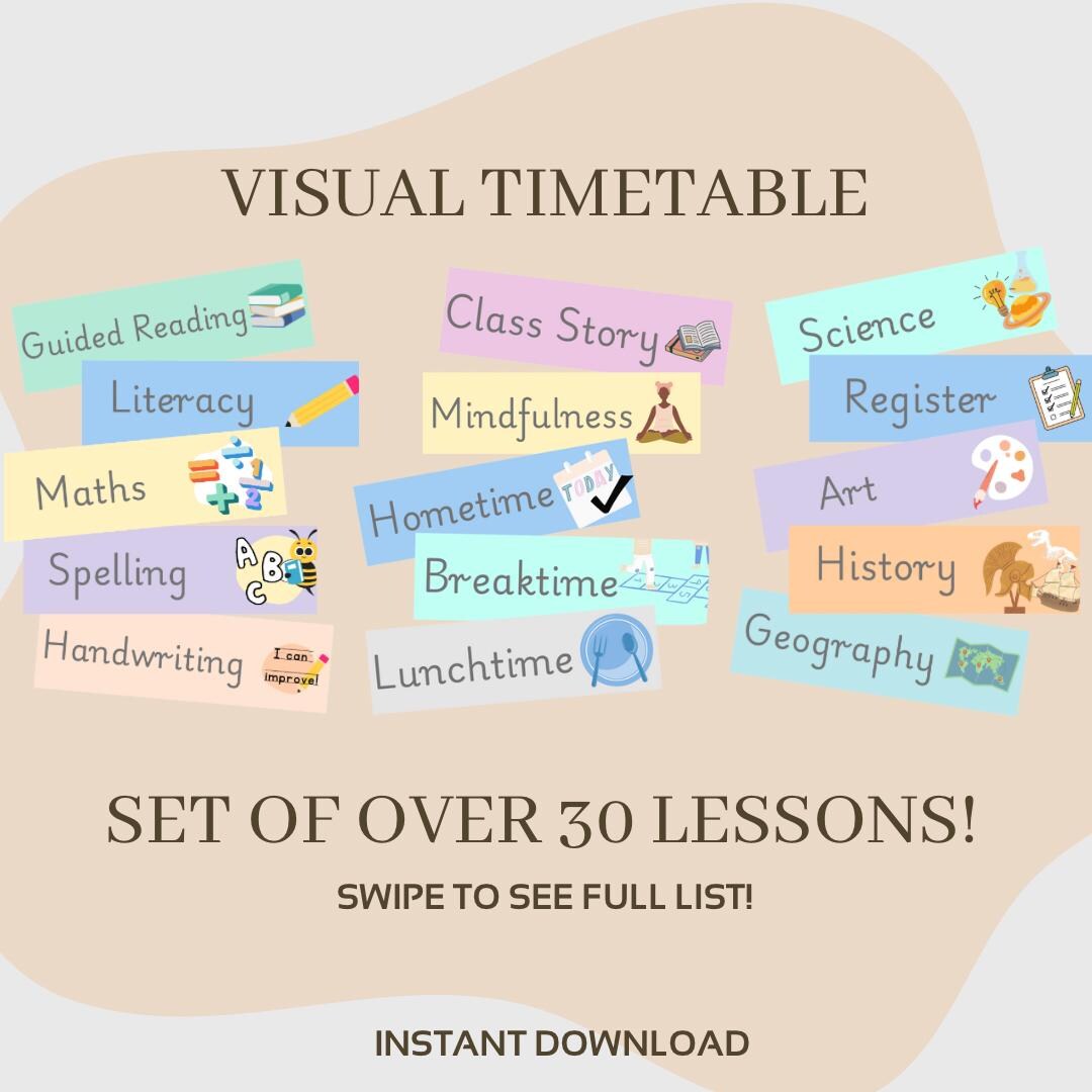 Visual Timetable Classroom Display Over 30 Editable Lesson Cards ...