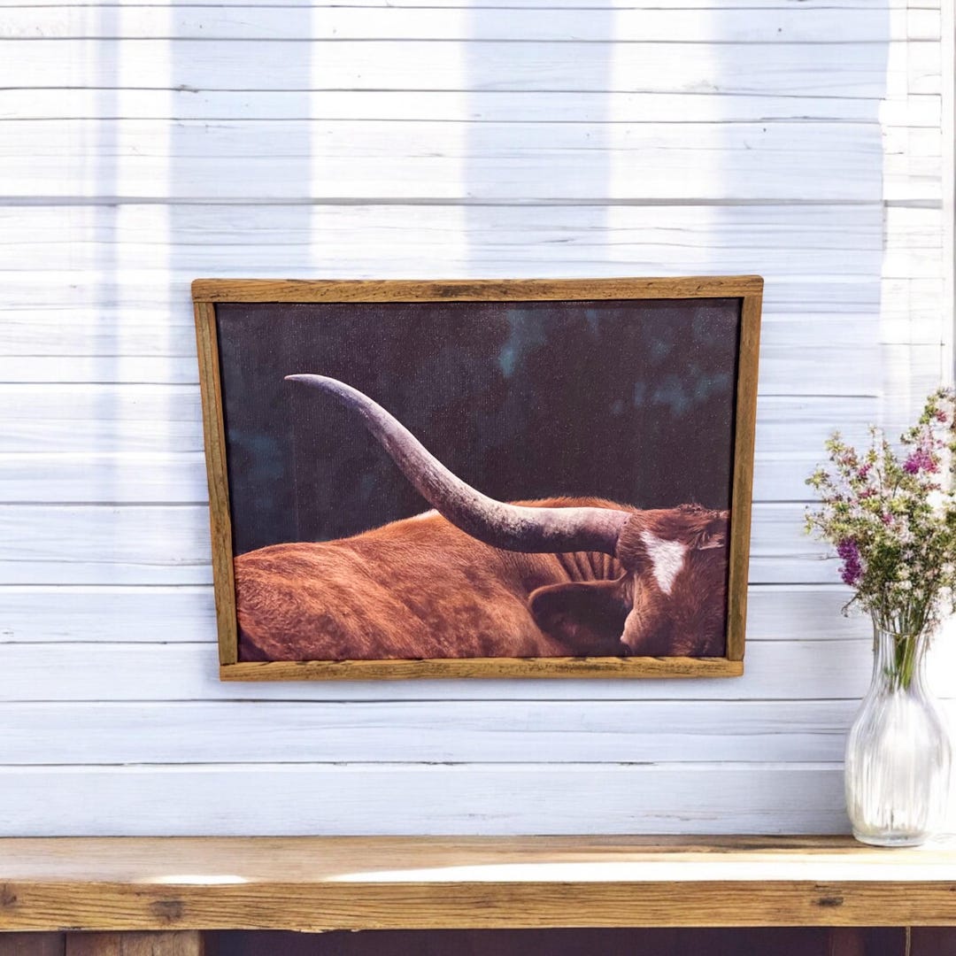 Longhorn Bull Art, Western Wall Decor, Texas Longhorn, Rustic Farmhouse ...
