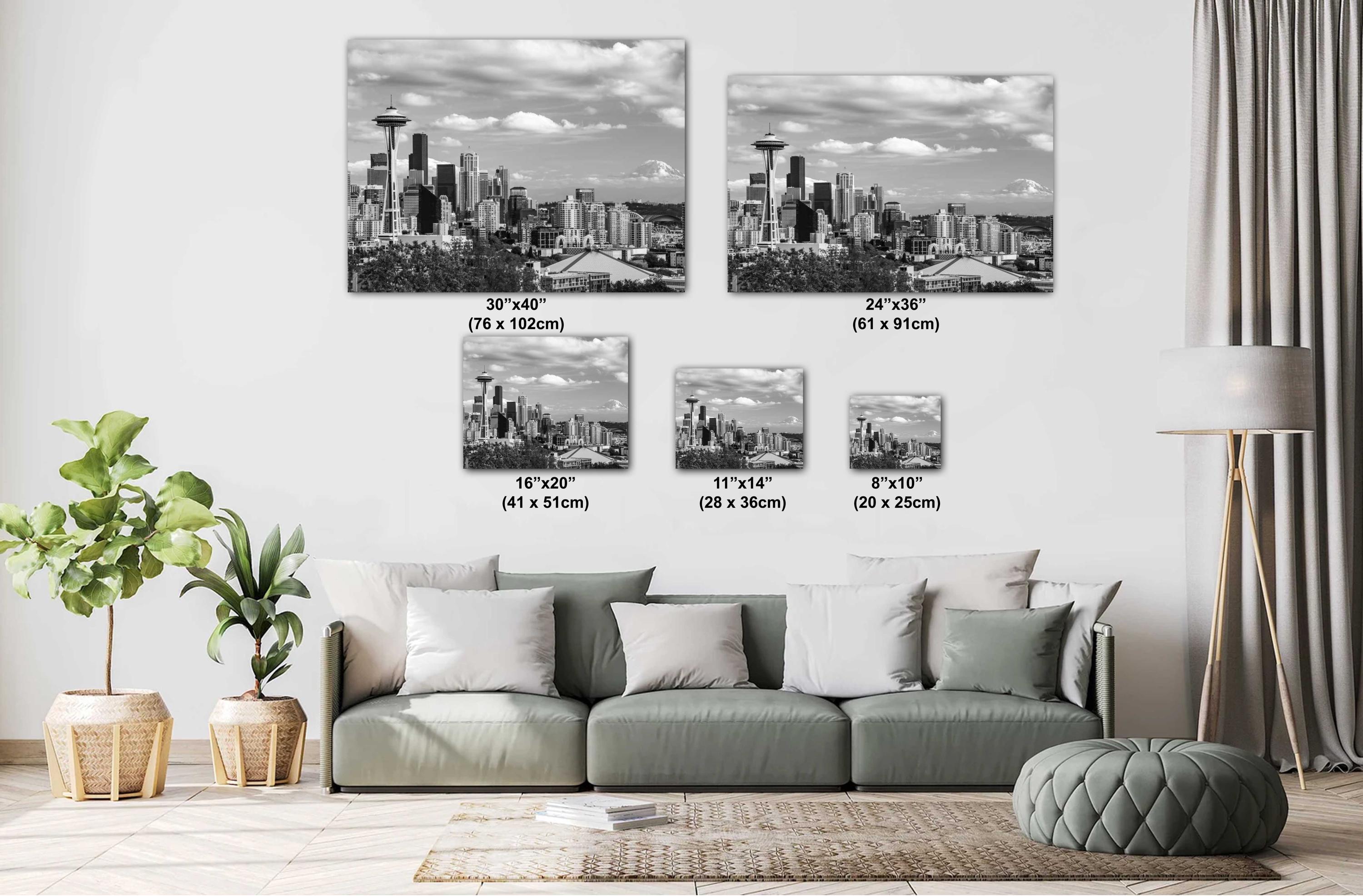 A Black and White Photograph of the Seattle Skyline, Washington. - Etsy