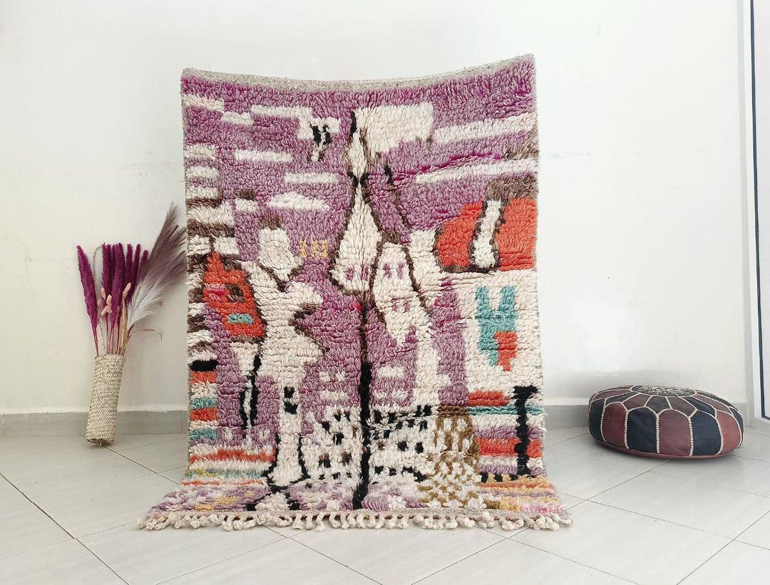 Moroccan Rug, Berber Boujaad Pink Rug, Handmade Colorful Kilim Rug 4x3 ...