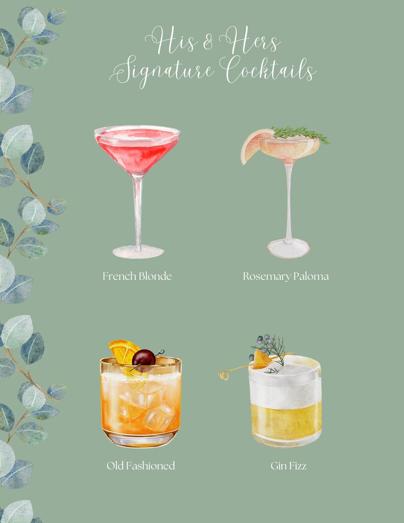 Signature Cocktail Wedding Drinks Menu Template - Customizable 2 - Etsy