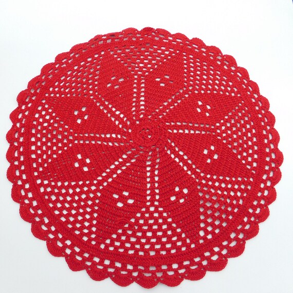Home & Living Two Vintage Handmade Red Doilies 10 Inch Diameters ...