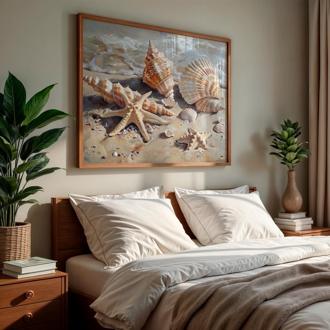 Seashell Painting Canvas | Coastal Beach House Wall Art - Etsy