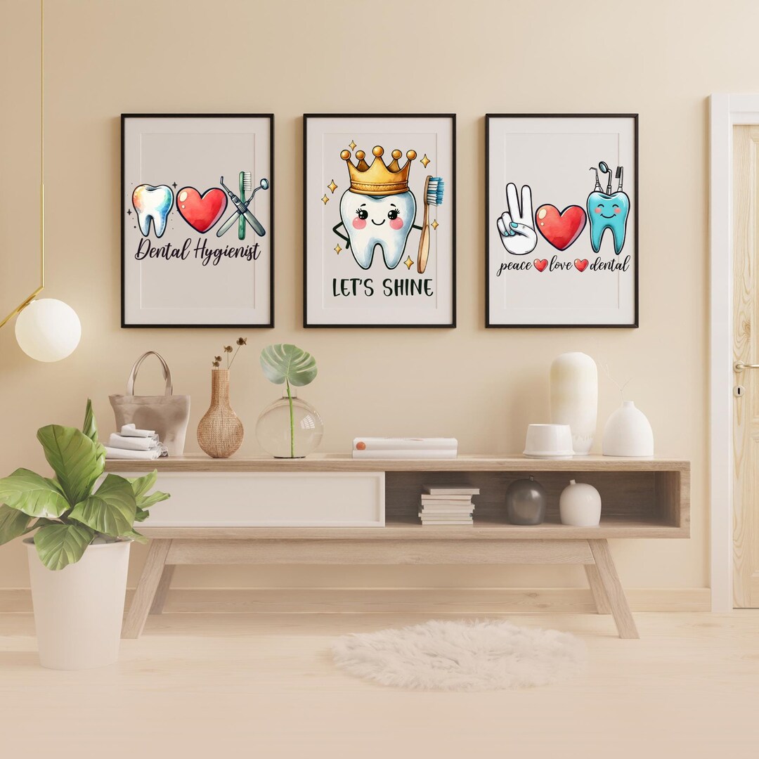 Set of 3 Dental Office Posters - Cute Wall Art Kids Dental Wall Art ...