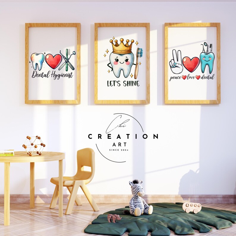 Set of 3 Dental Office Posters - Cute Wall Art Kids Dental Wall Art ...