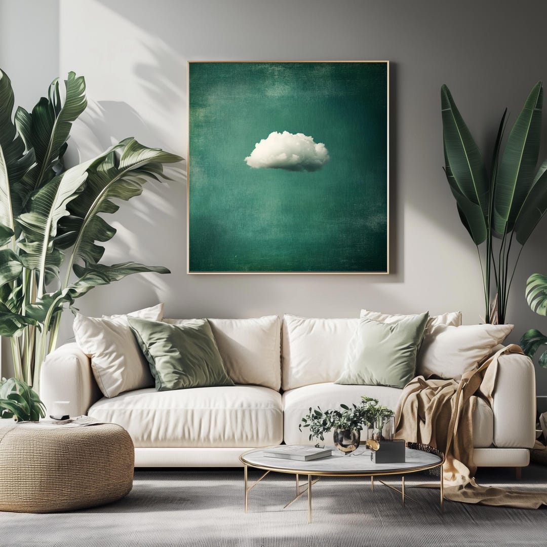 Minimalist Cloud Wall Art Deep Emerald Wall Art Large Abstract Art ...