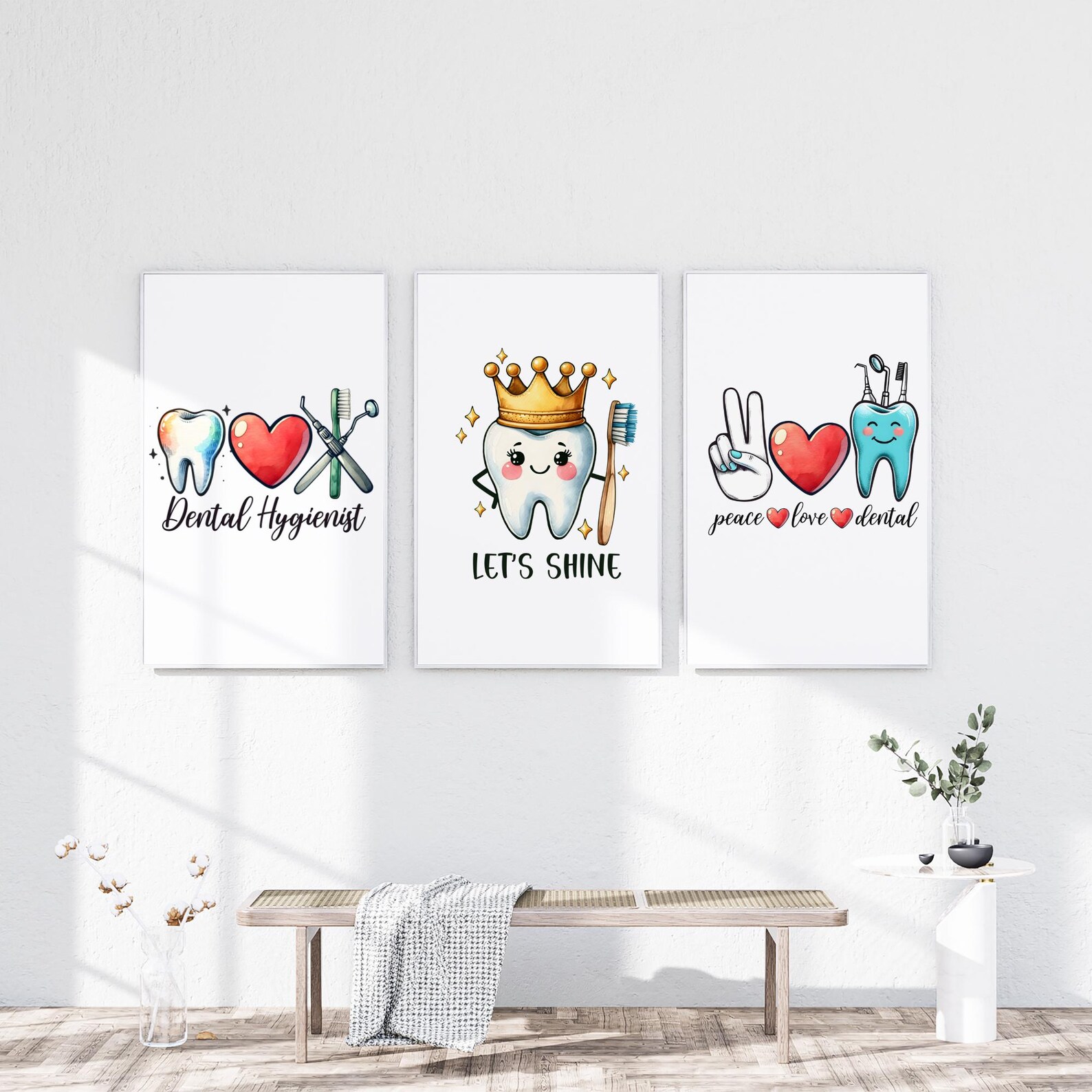 Set of 3 Dental Office Posters - Cute Wall Art Kids Dental Wall Art ...