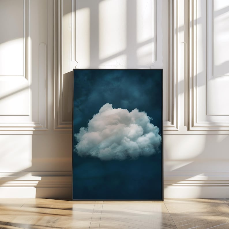 Moody Cloud Art Print | Dark Blue Sky Canvas, Ethereal Artwork - Etsy