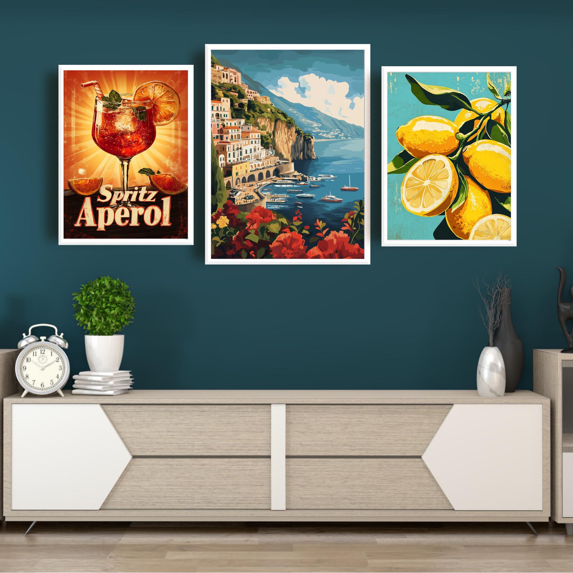 Italian Aperol Spritz Poster Set | Retro Amalfi Coast Lemon Wall Art - Etsy