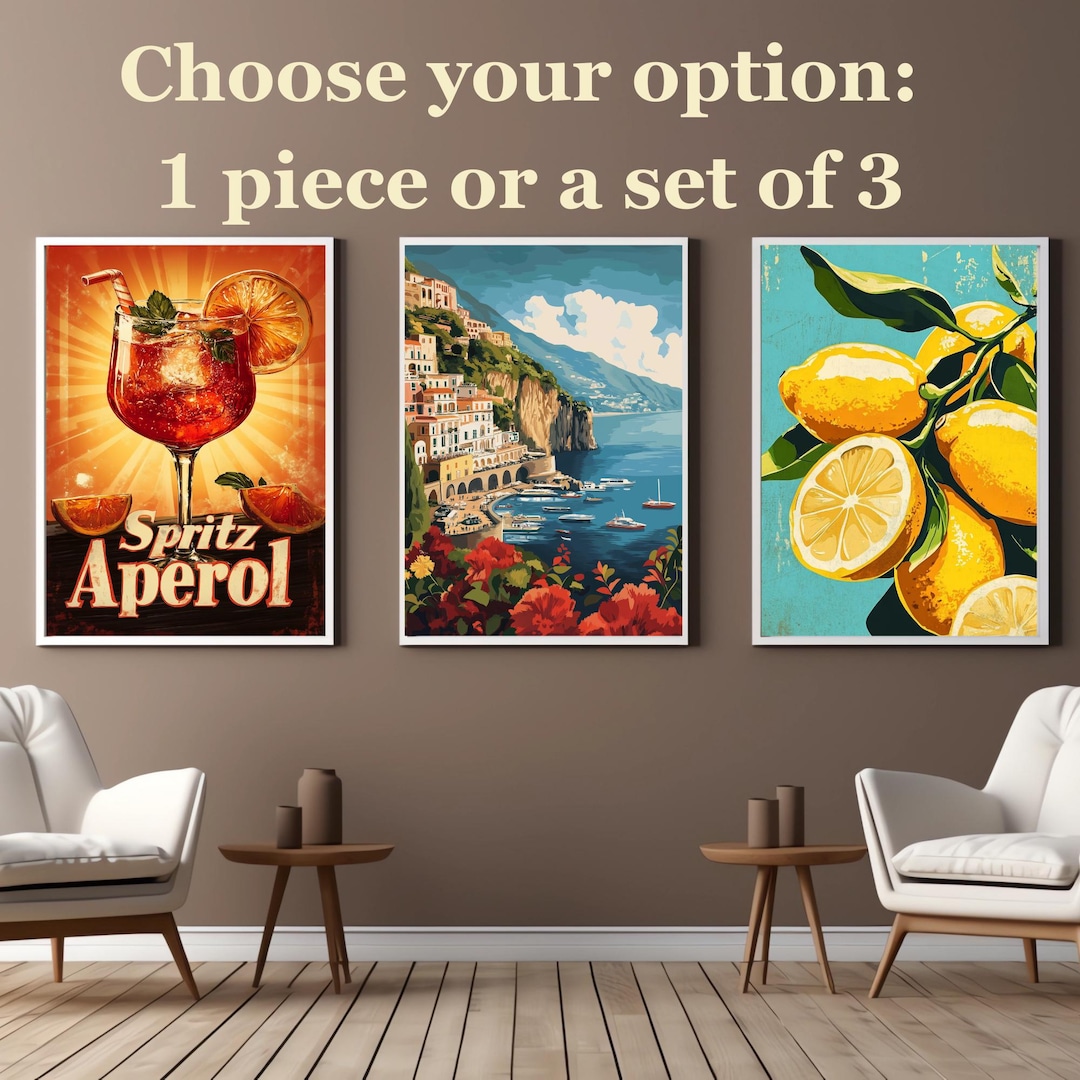 Italian Aperol Spritz Poster Set | Retro Amalfi Coast Lemon Wall Art - Etsy