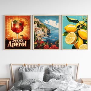 Italian Aperol Spritz Poster Set | Retro Amalfi Coast Lemon Wall Art - Etsy
