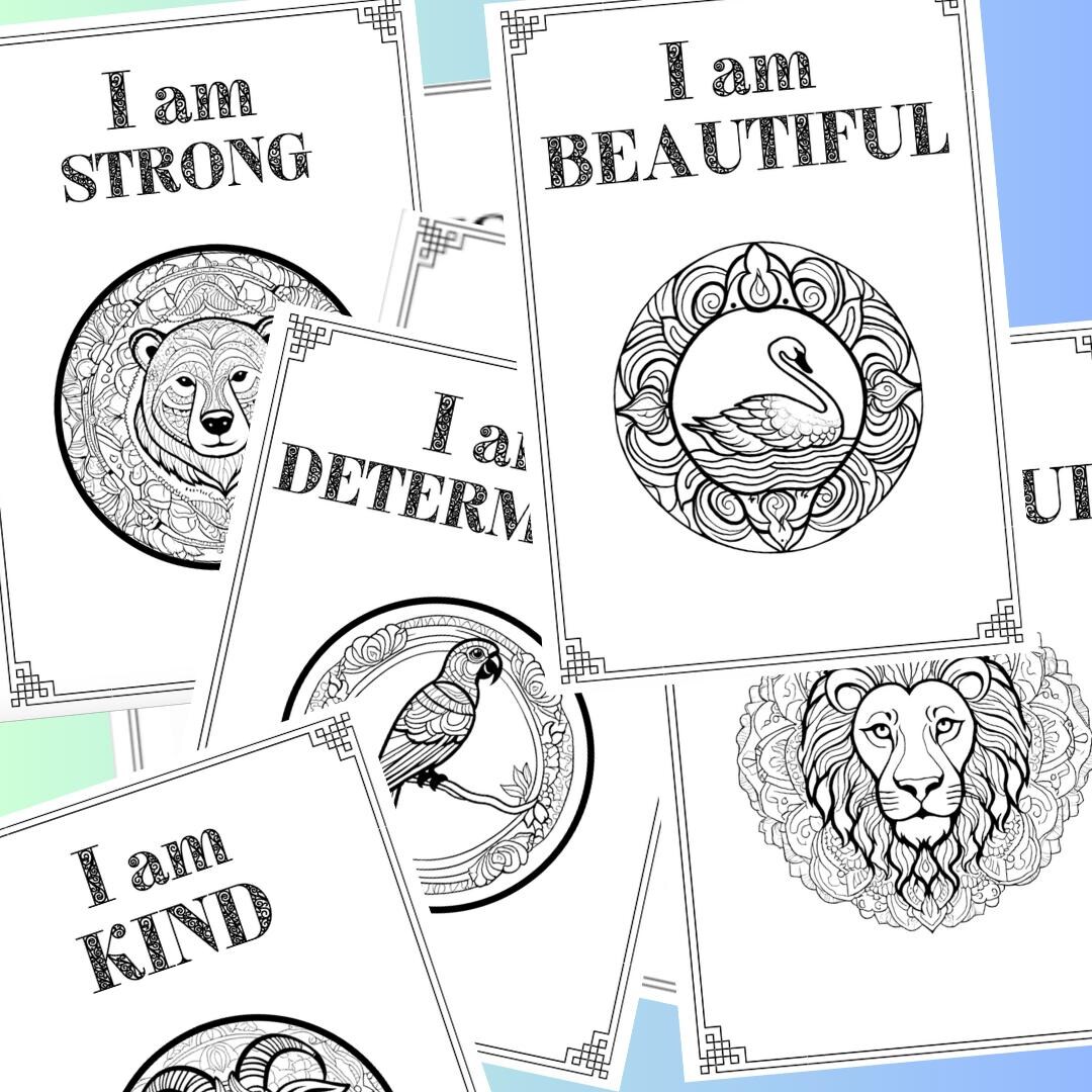 12 Animal Affirmation Coloring Pages Empowering Prints for All Ages - Etsy