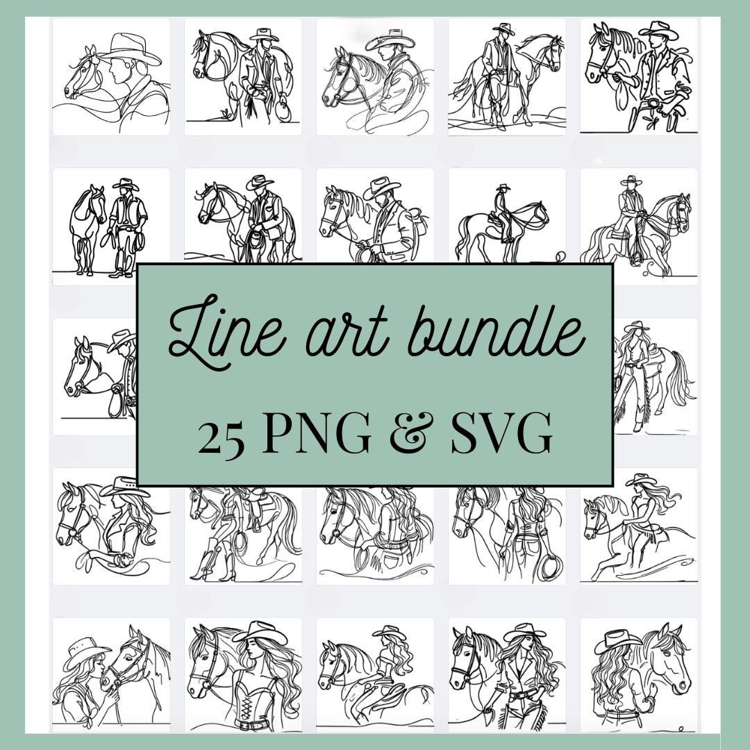 Cowboy Line Art - Western Line Art, Western SVG Clipart, Farm ...