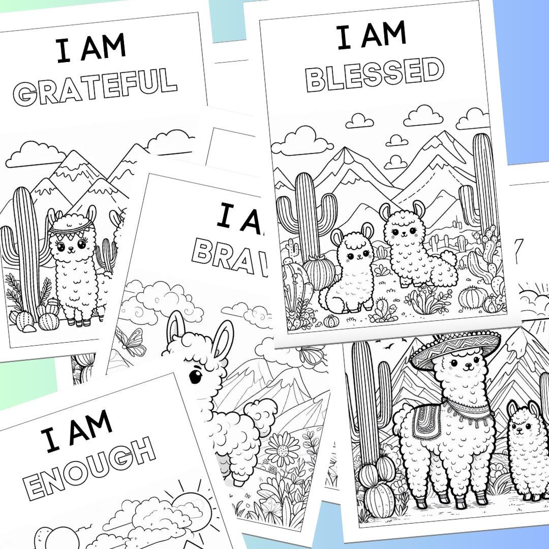 12 Llama Affirmation Coloring Pages – Affirmation Coloring Book, Self ...