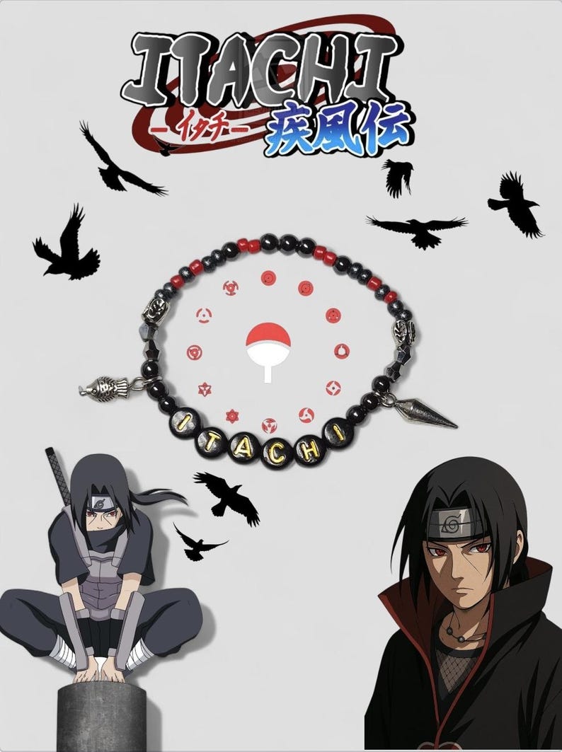 Itachi Uchiha Inspired Bracelet ~ Stretchy Beaded Anime Bracelet With ...
