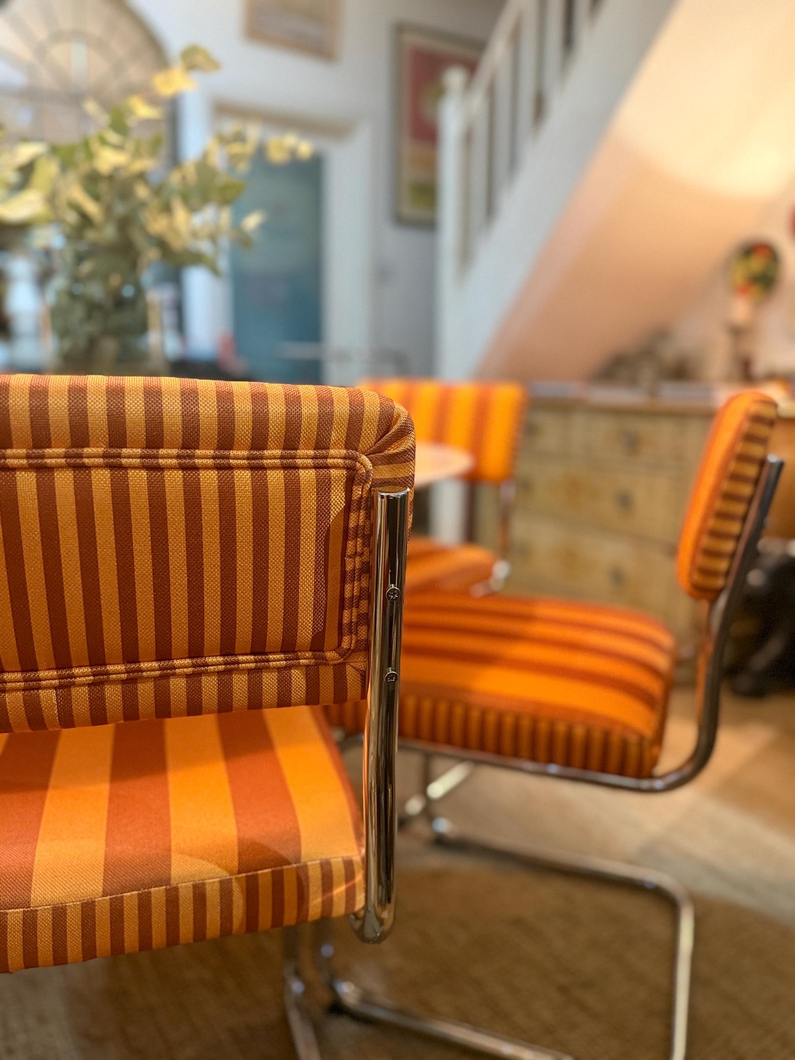 Vintage Style Cantilever Dining Chairs in Colours of Arley Stripes ...