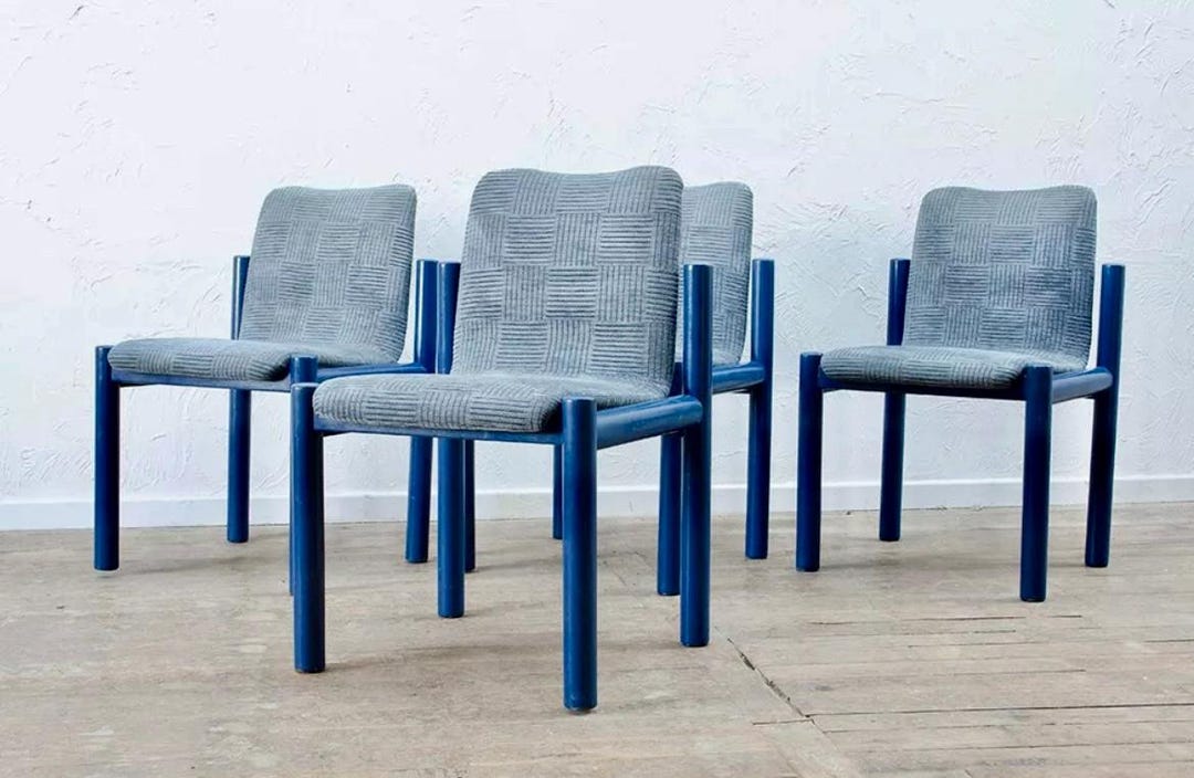 A Rare Set of Four Brutalist Habitat Style Blue Dining Chairs ...