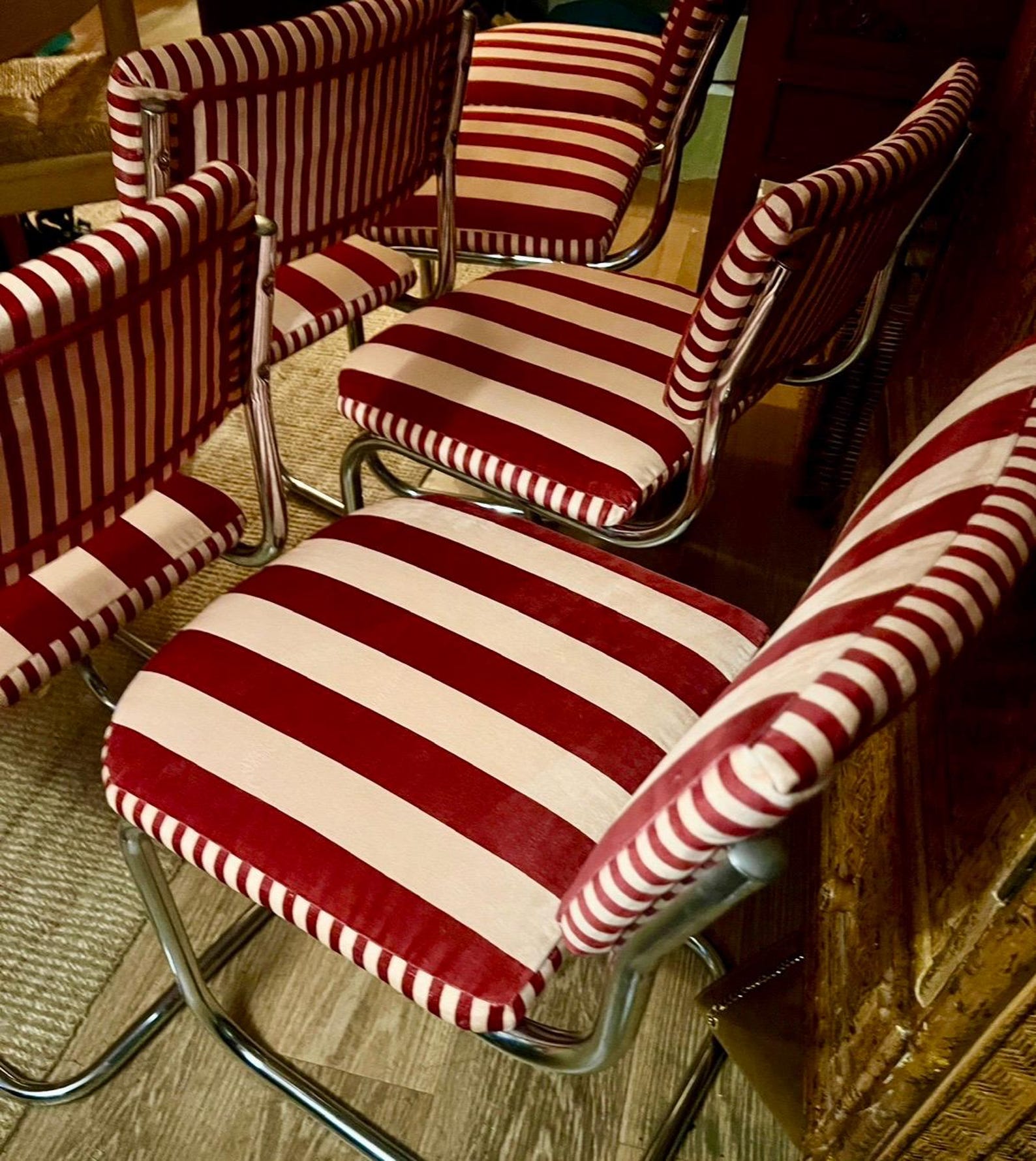 Vintage Style Cantilever Dining Chairs in Colours of Arley Striped ...