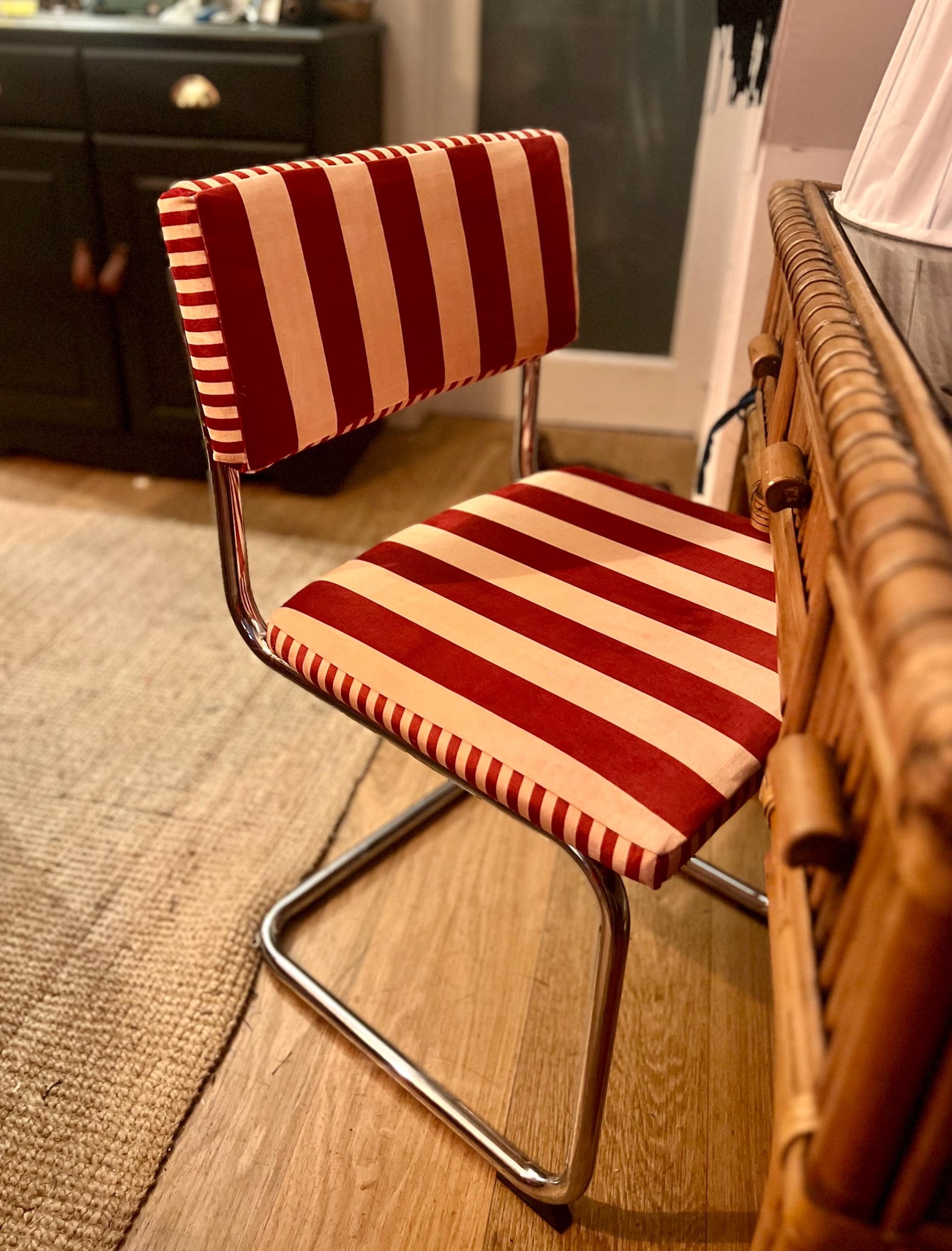 Vintage Style Cantilever Dining Chairs in Colours of Arley Striped ...