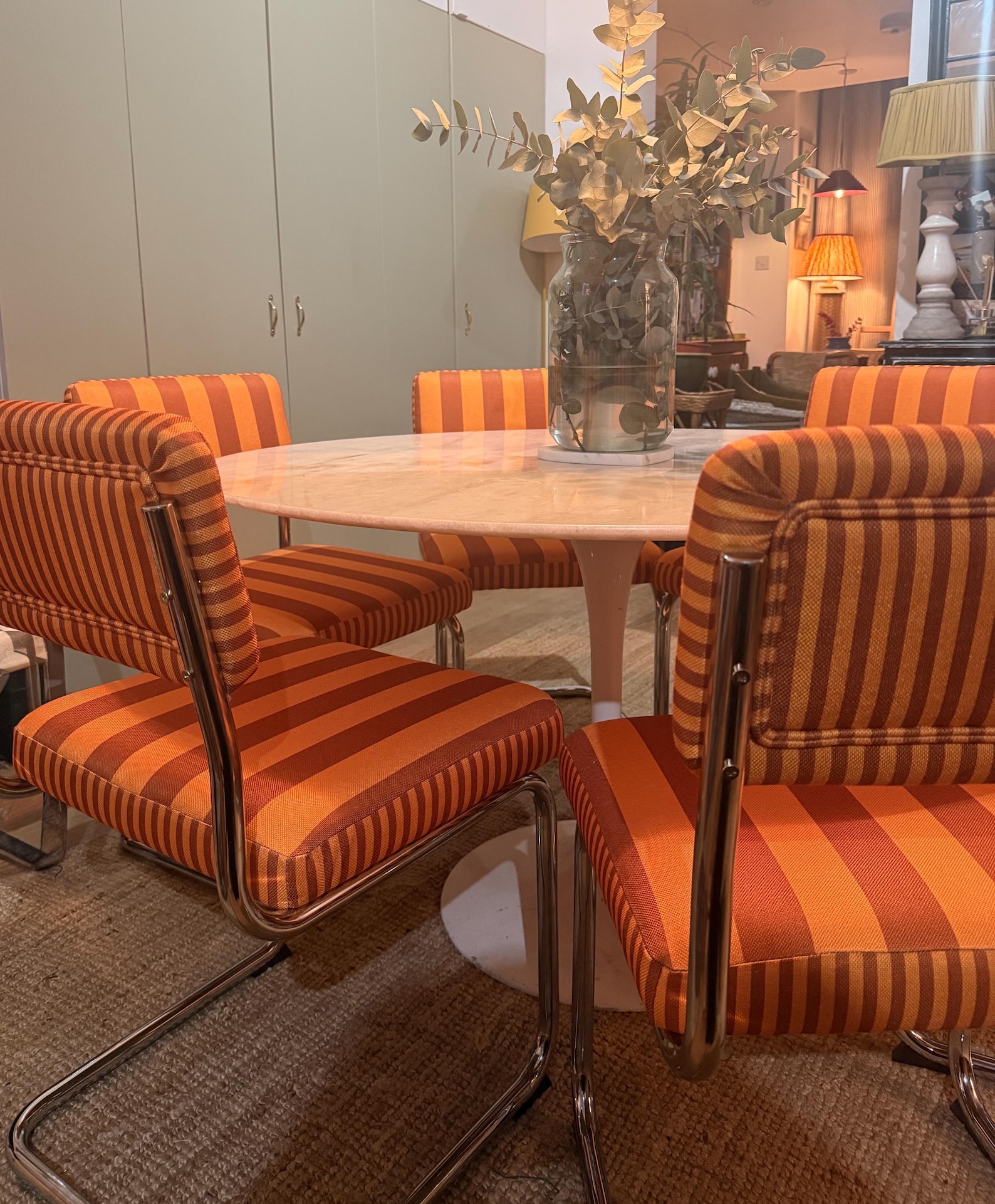 Vintage Style Cantilever Dining Chairs in Colours of Arley Stripes ...