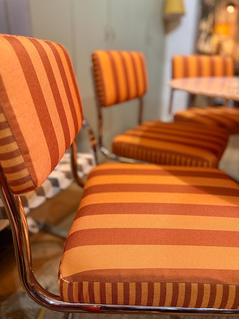 Vintage Style Cantilever Dining Chairs in Colours of Arley Stripes ...
