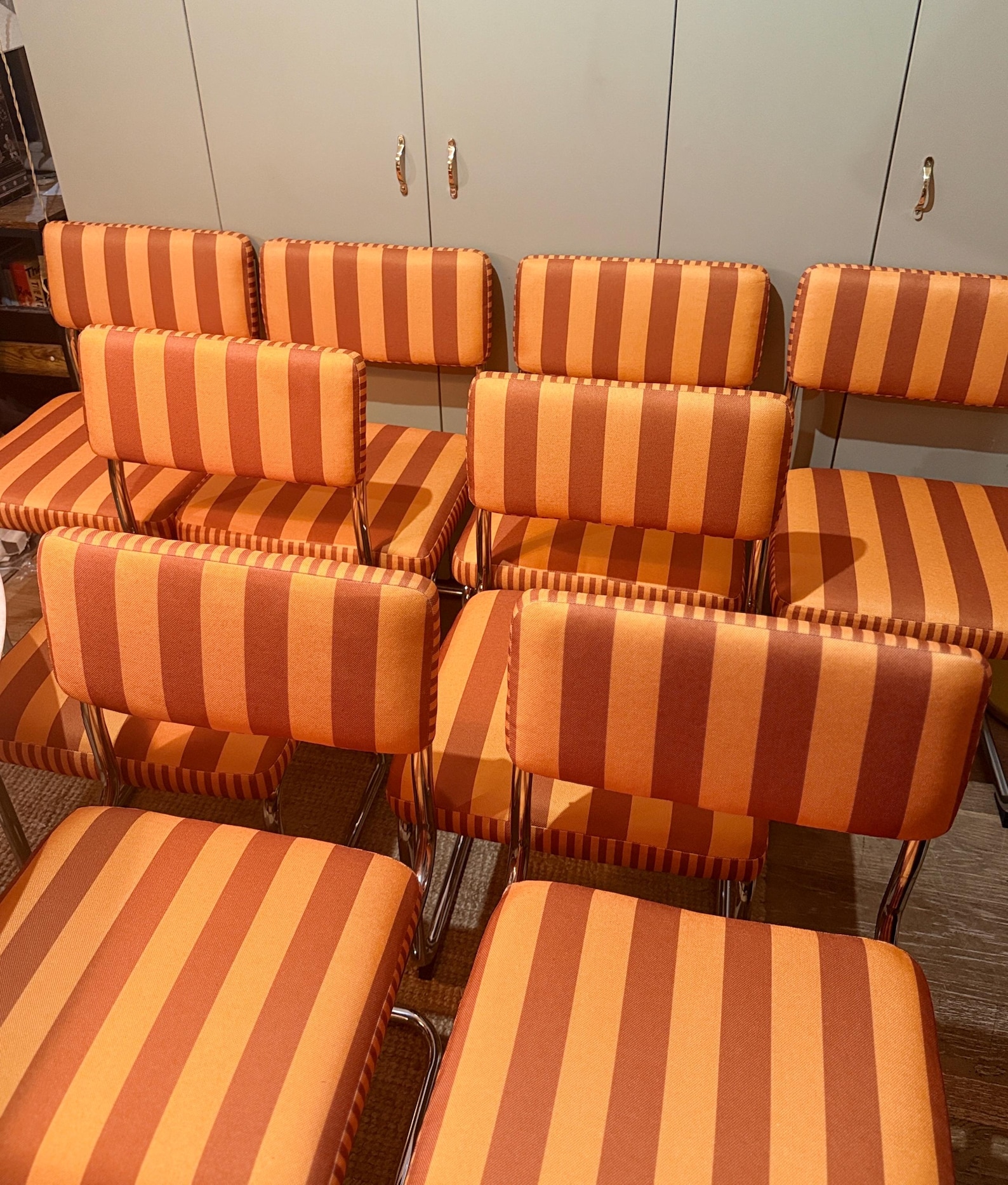 Vintage Style Cantilever Dining Chairs in Colours of Arley Stripes ...