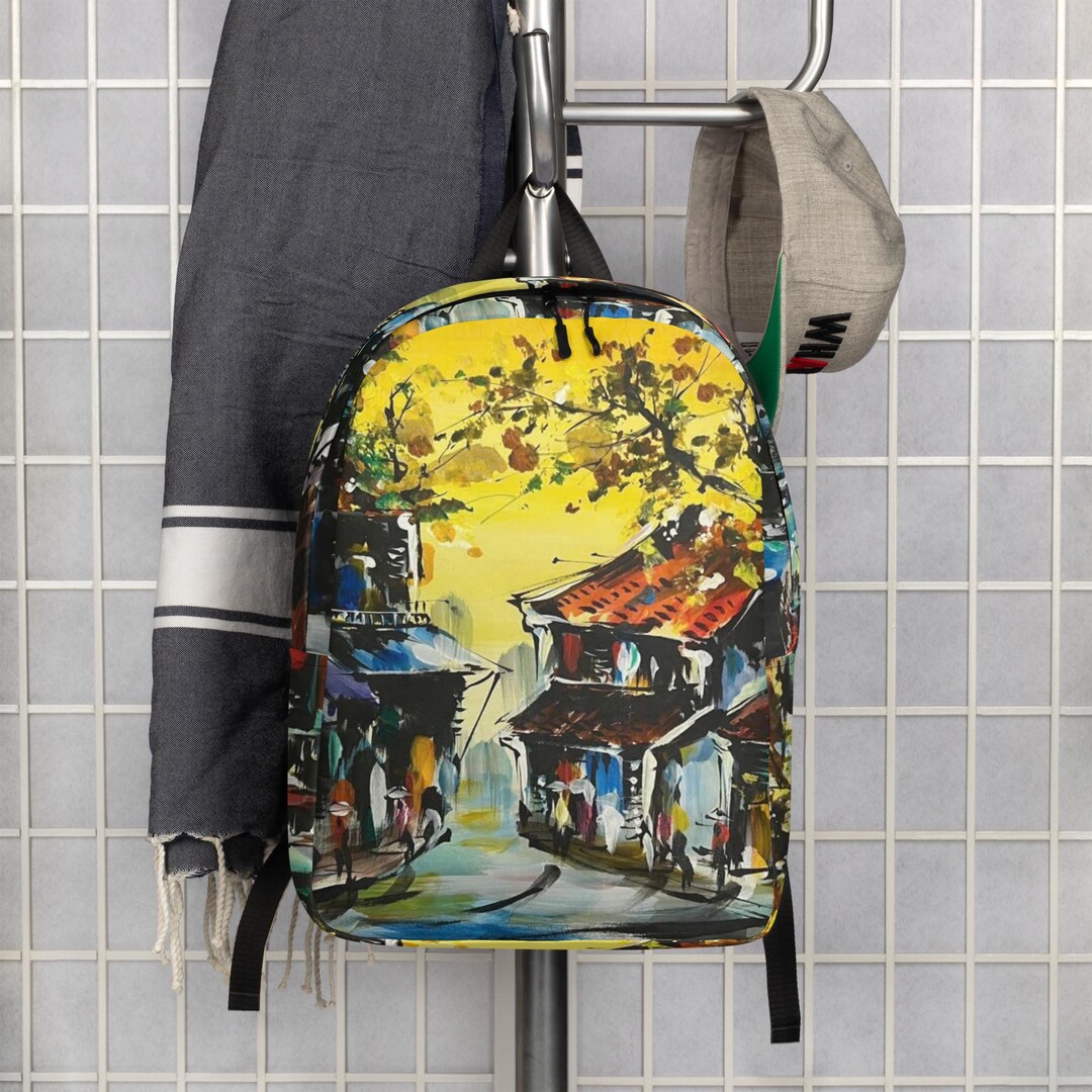 Yellow Vietnamese Art Print Minimalist Backpack - Etsy
