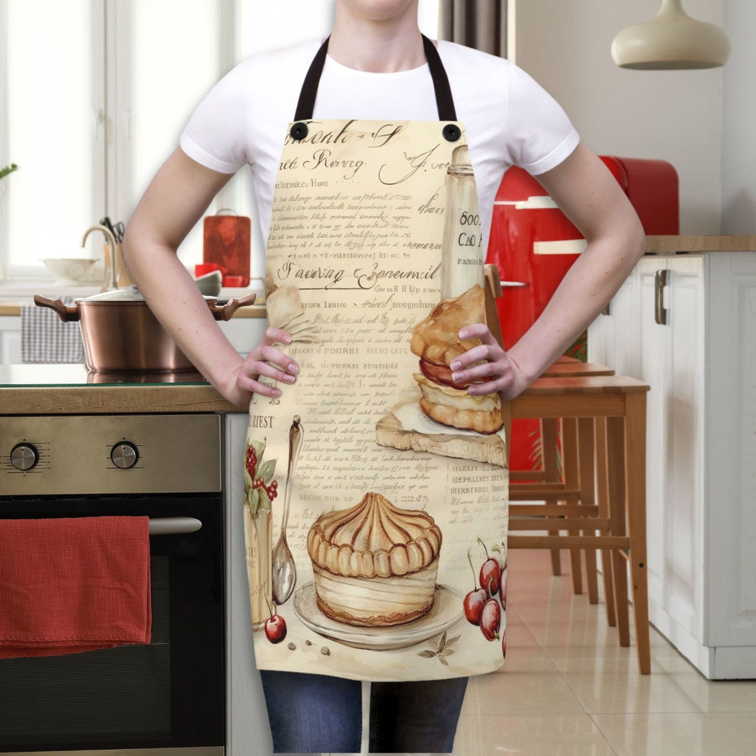 Vintage Recipe Apron, Kitchen Apron, Cherry and Raspberry Tart Pastry ...