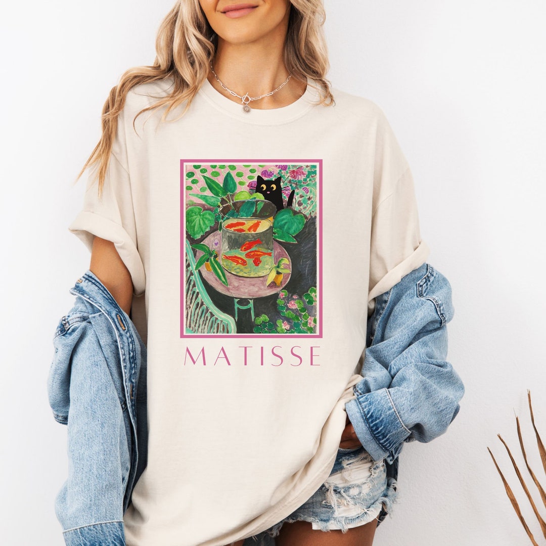 Women's Cat Shirt, Matisse Goldfish Art With Funny Black Cat T Shirt ...