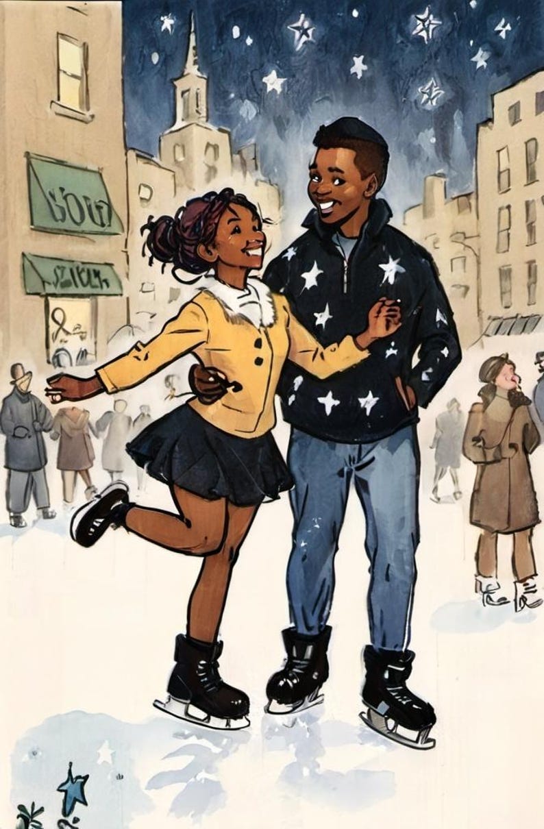Retro Ice Skating Digital Art | Instant Download | Young Couple Ice ...