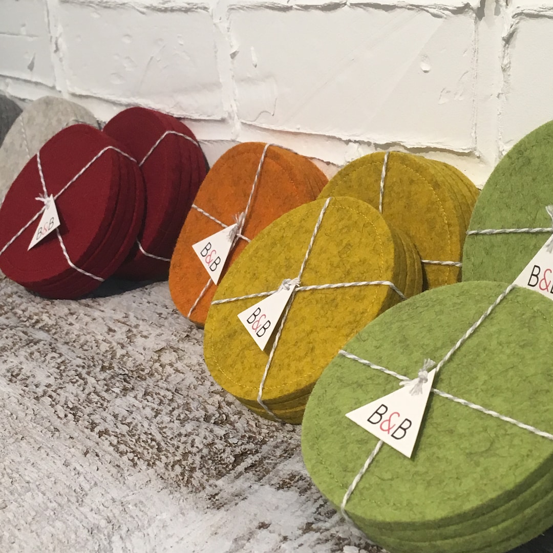 Wool Felt Coasters- Set of 4: Assorted Colors - Etsy