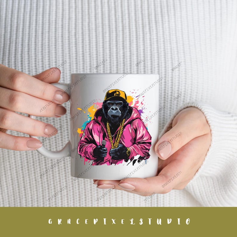 Pop Art Graffiti Rapper Gorilla Png Animal Jungle Sublimation Design ...